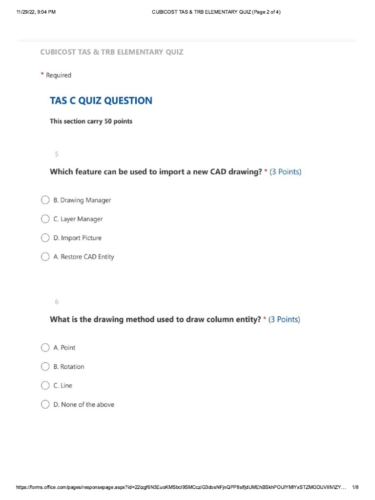 Cubicost Tas & TRB Elementary Quiz | PDF