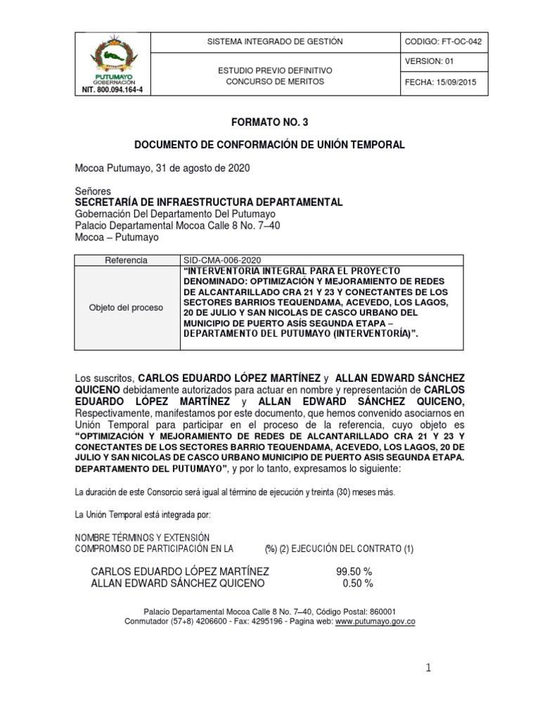 Documento de Conformación de Unión Temporal | PDF