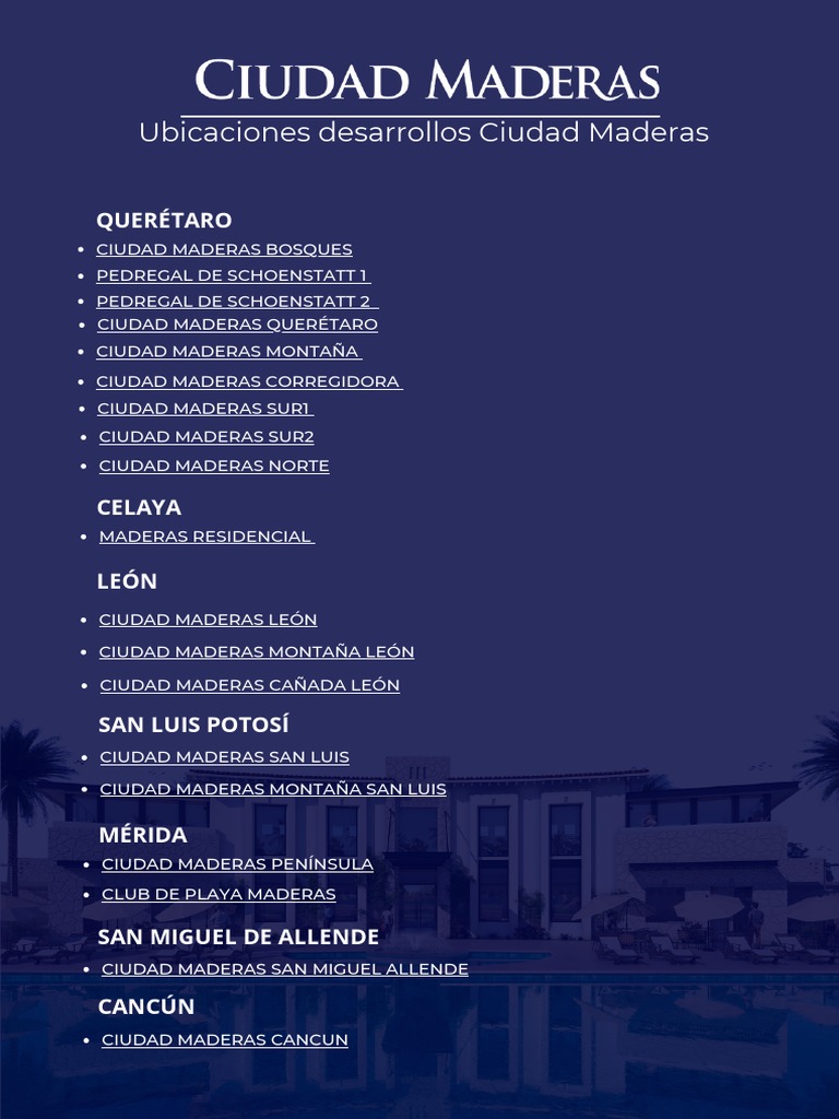 Ubicaciones Desarrollos Ciudad Maderas | PDF