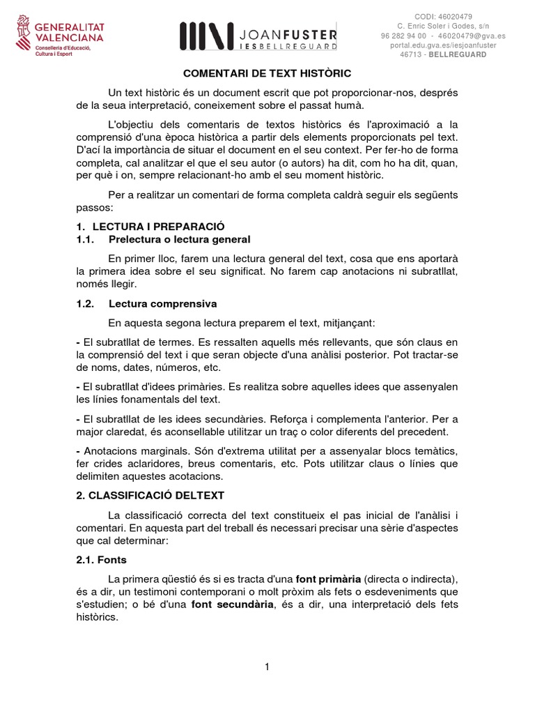 Guia Comentari de Text | PDF