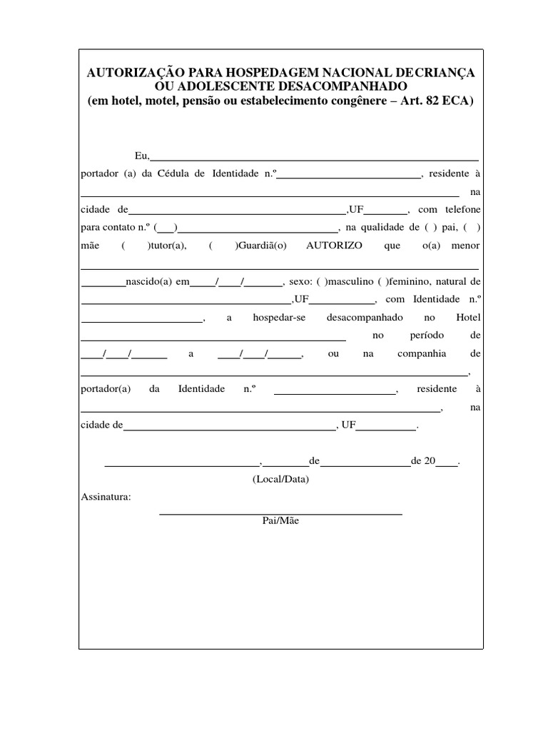 Modelo Autorização Hospedagem | PDF Modelo Autorização Hospedagem | PDF