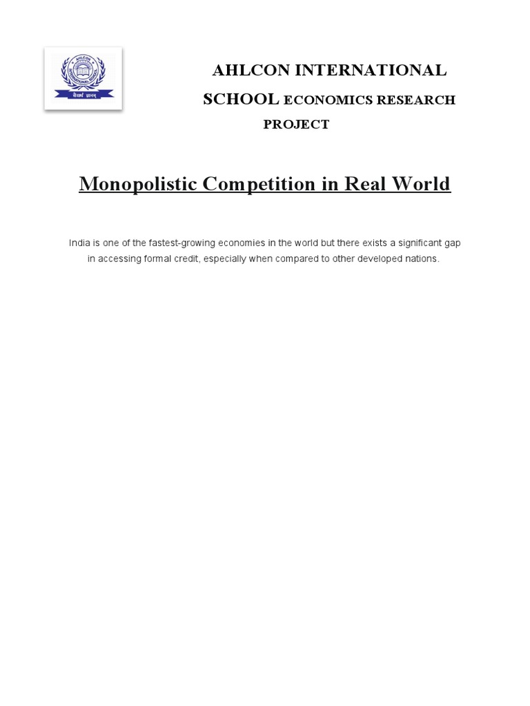 Ahlcon International School Economics Research Project | PDF