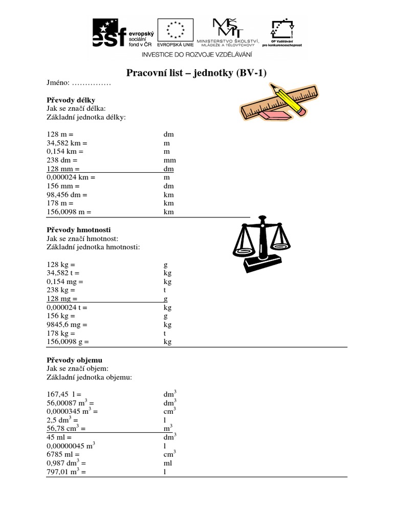 (F-6 - Pracovní List - Jednotky - (BV-1 - ) ) | PDF