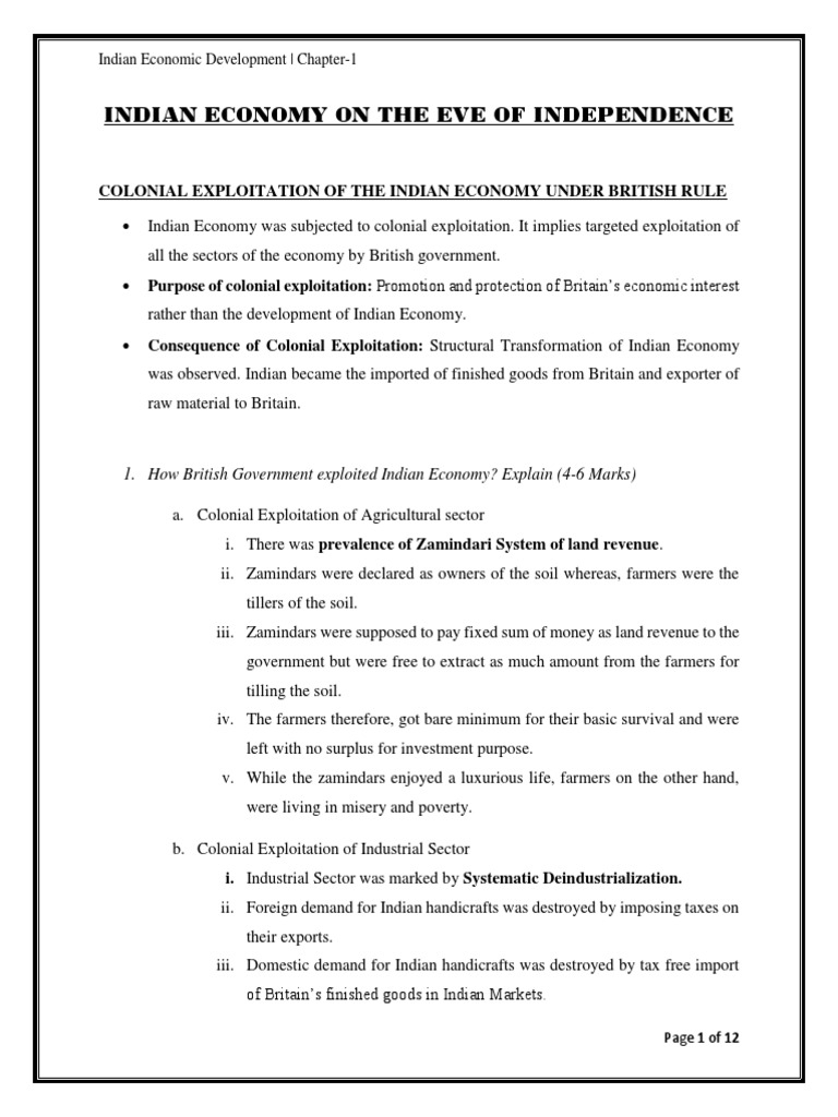 Indian Economy On The Eve of Independence | PDF | Economy Of India ...