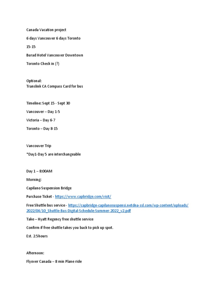 Canada Vacation Project Pdf