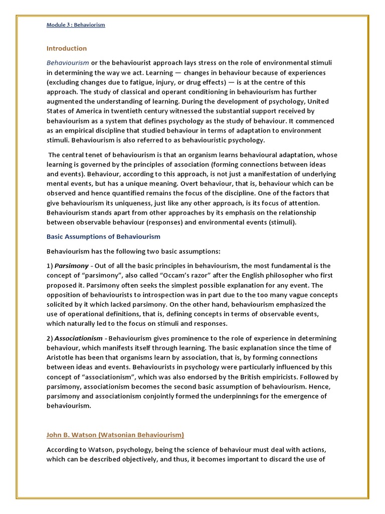 Module 3 (Behaviorism) - SK | Download Free PDF | Classical Conditioning | Behaviorism