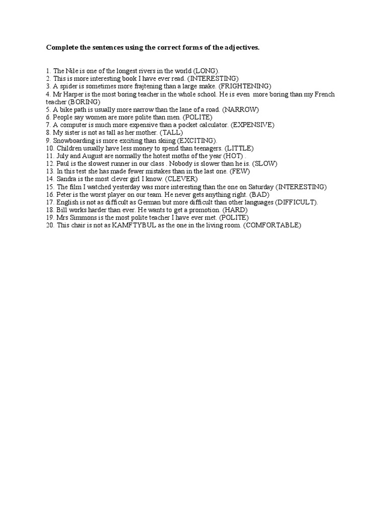 Comparison of Adjectives 1 | PDF