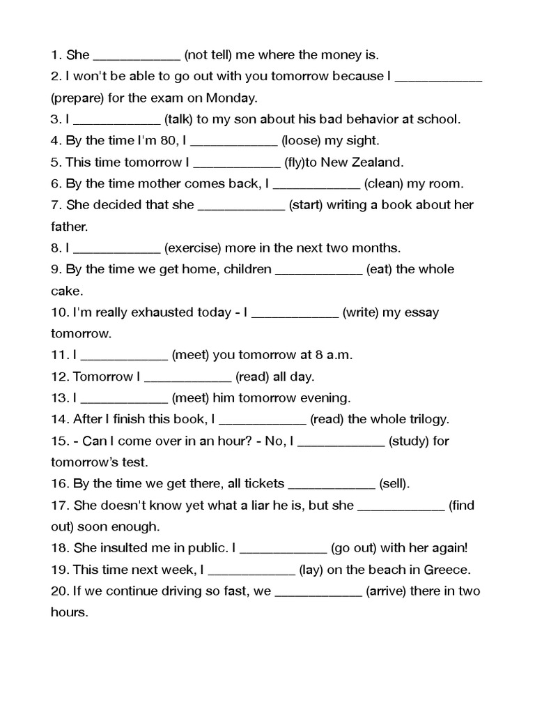 Future Tense Practice Exercises | PDF | Language Arts & Discipline | Foreign Language Studies