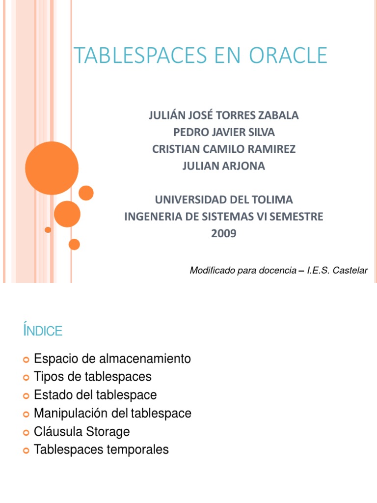 Tablespaces Oracle | PDF | Bases de datos | Archivo de computadora