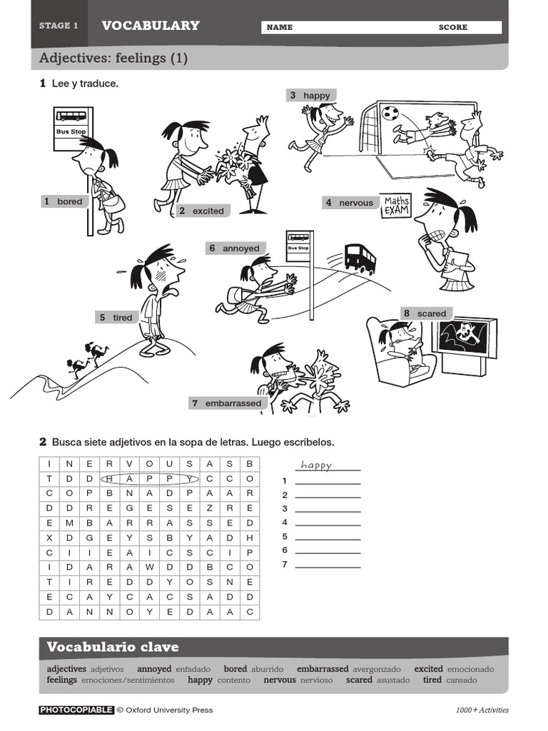 Stage 1 Adjectives Feelings 1 | PDF