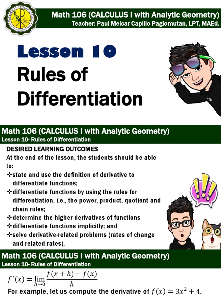 Math 106 Calculus 1 With Analytic Geometry L10 Rules Of Differentiation Pdf Trigonometric