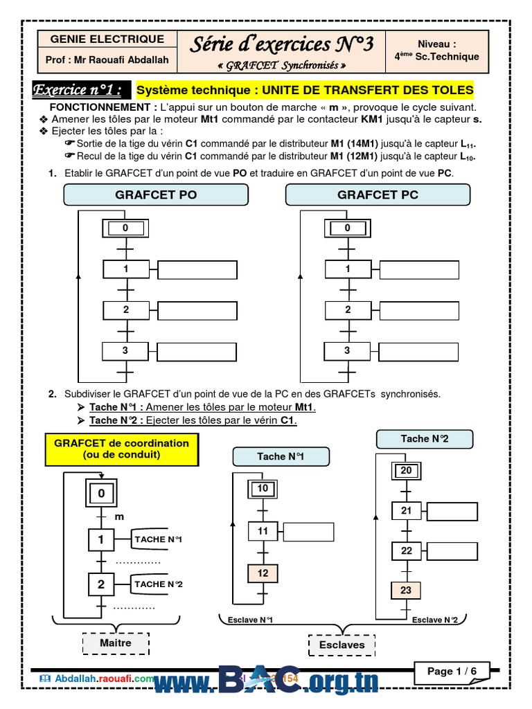 Série Dexercices N°3 - Génie Électrique - GRAFCET Synchronisés - Bac Technique (2015-2016) MR ...
