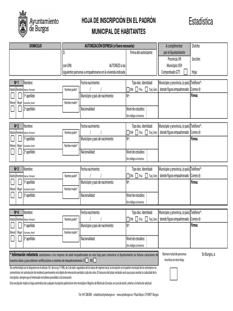 Formulario de Alta en El Padron | PDF