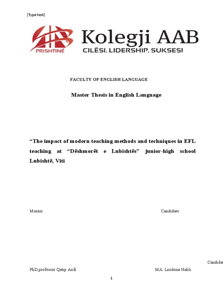 Liridona Halili Tema Diplome | PDF | Teaching Method | Teachers