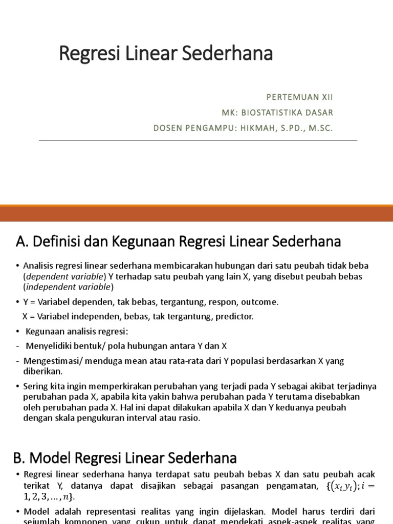 Regresi Linear Sederhana (Pert XII) e | PDF