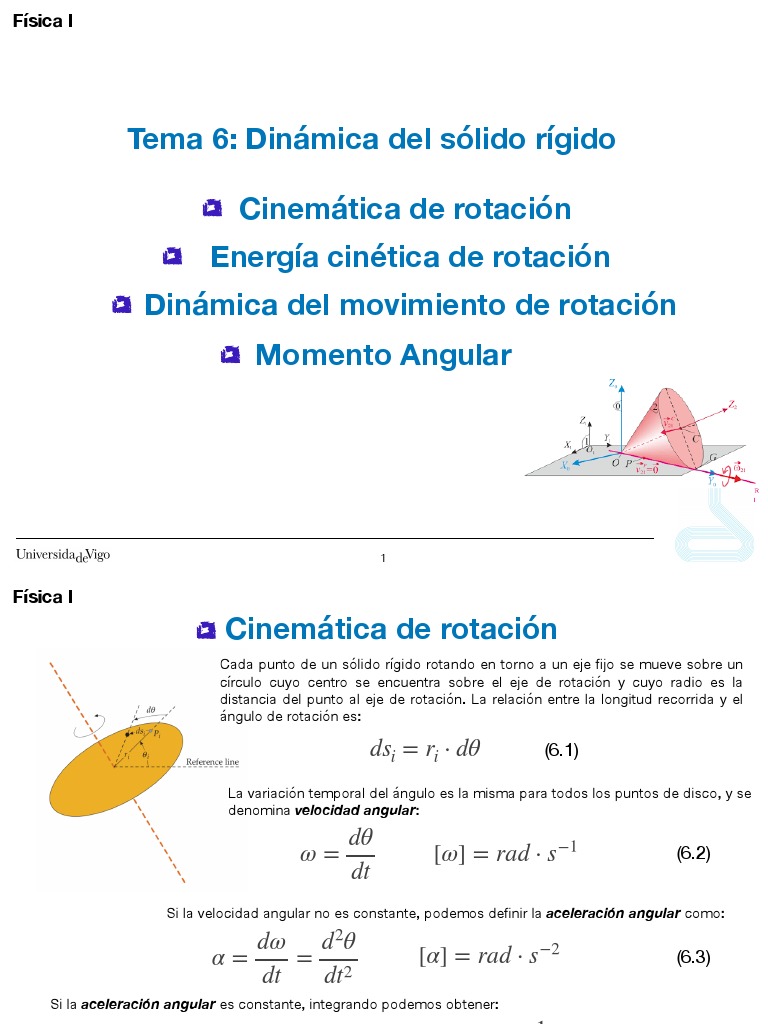 Tema - 6 - Dinamica Del Solido Rigido | PDF | Rotación | Cinemática
