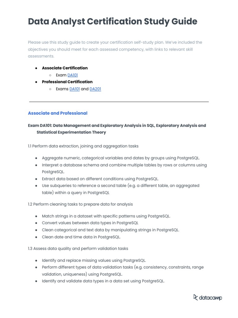 Data Analyst Certification Study Guide | PDF | Postgre Sql | Statistics