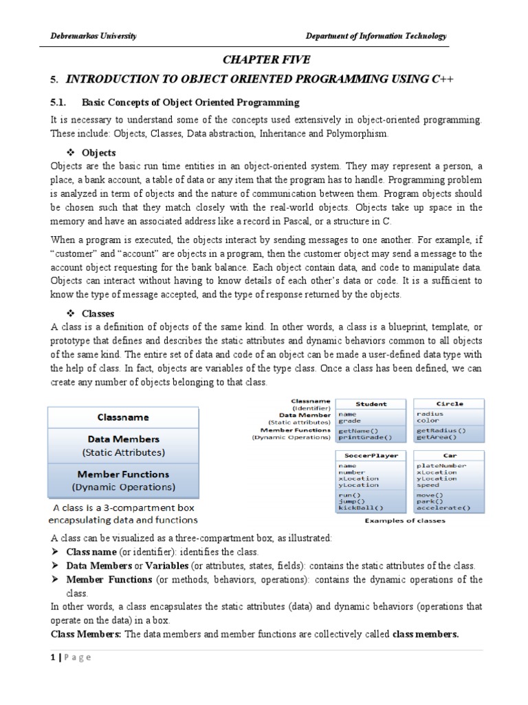 Chapter 5 OOP Using C++ | PDF | Object Oriented Programming | Class (Computer Programming)
