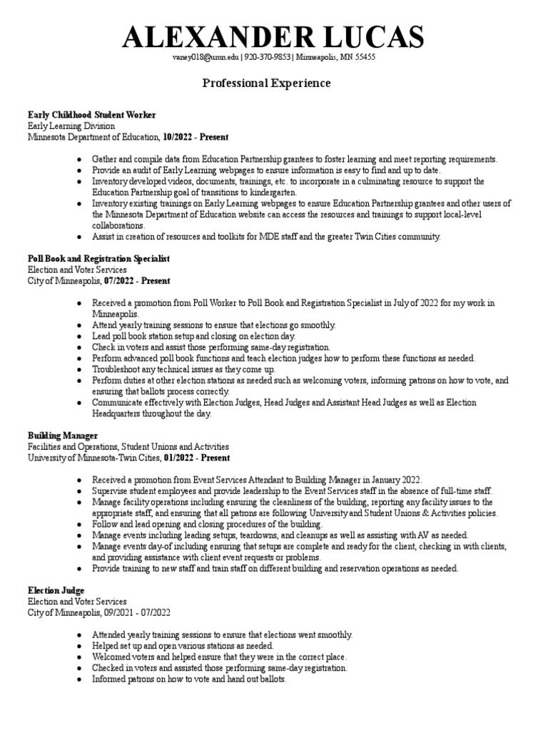 Alexander Lucas Resume 2 | PDF | Child Care | Teachers