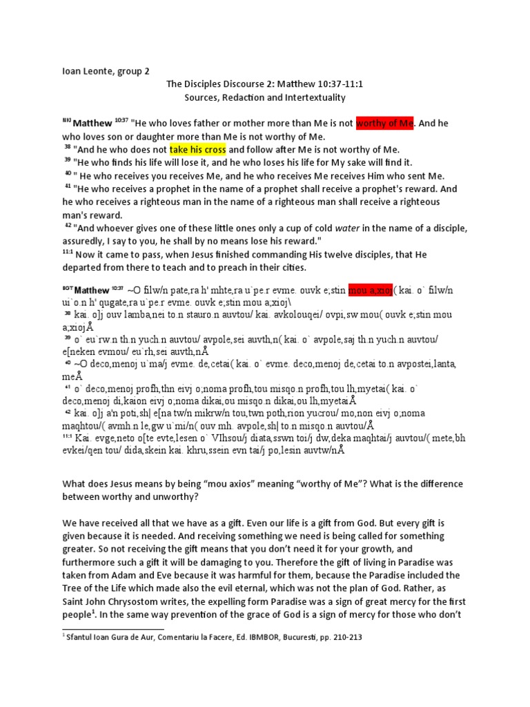 Ioan Leonte - Exegesis 4 - Matthew 10 37-11 1 | PDF | Paradise ...
