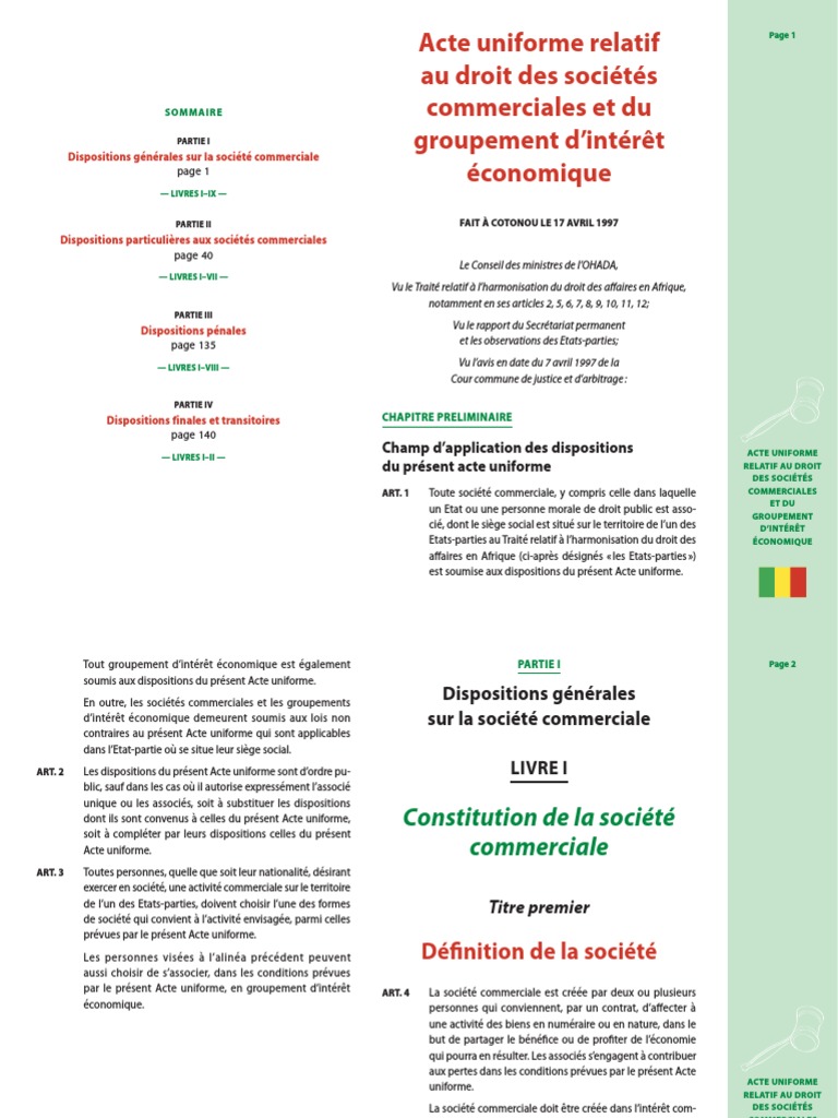 Acte Uniforme sur Sociétés Commerciales | PDF | Business | Justice