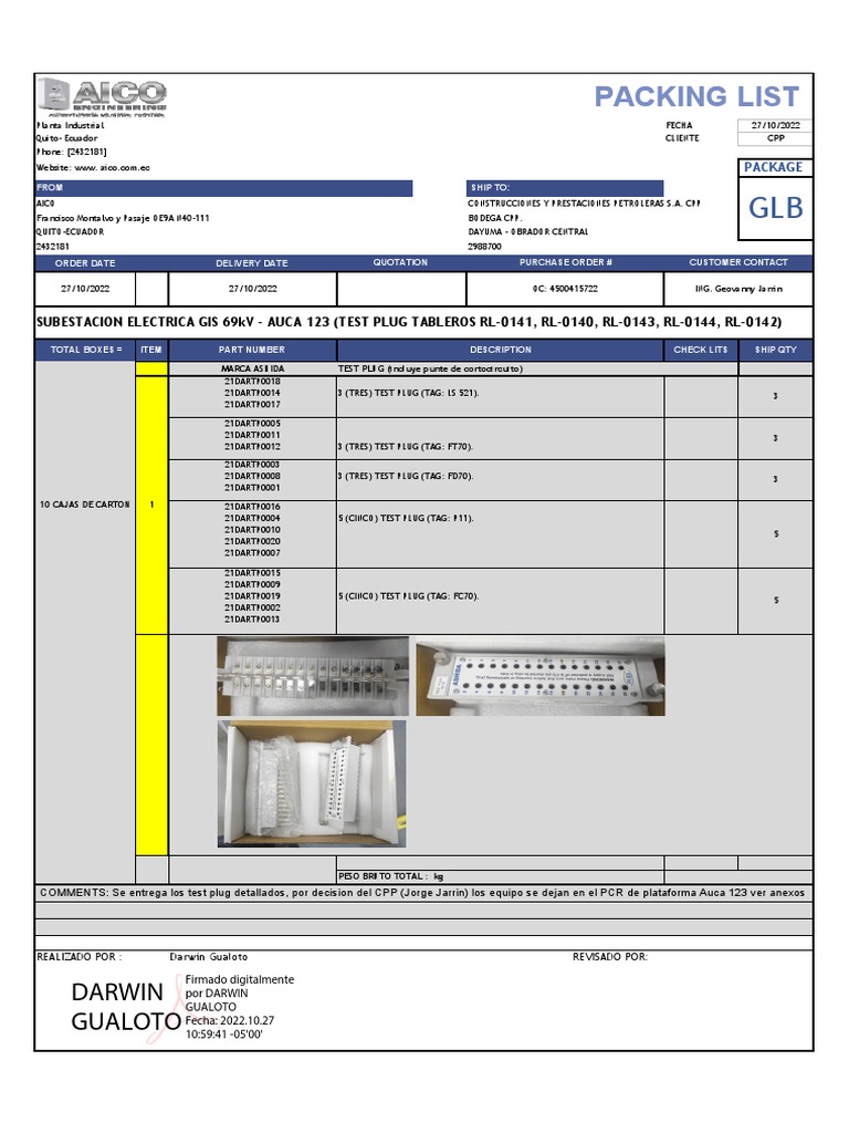 Aico - Packing List Test Plug | PDF