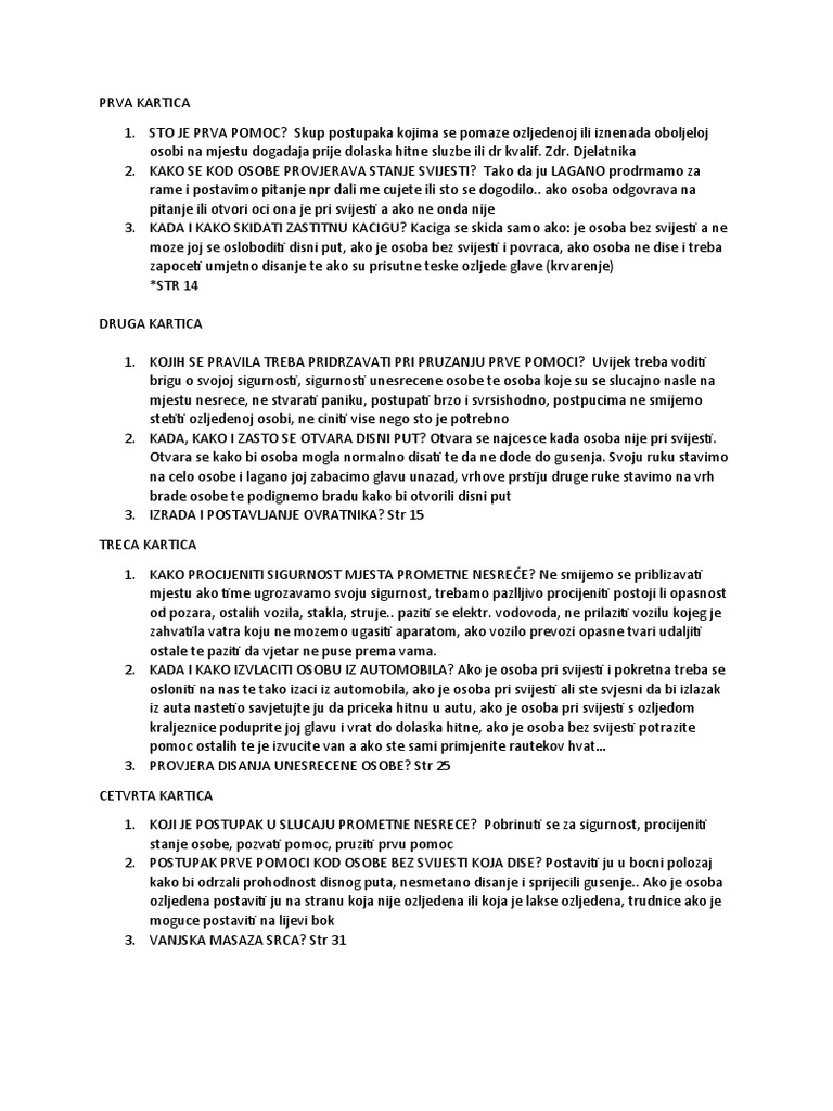 Prva Pomoć Kartice Sve | PDF