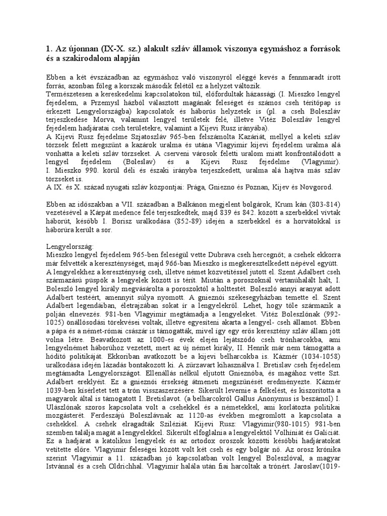 EKK Szóbeli Tételek Szlávok | PDF