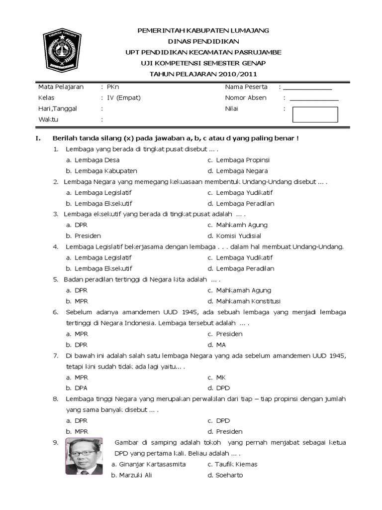 Soal PKN Kelas 4 SMT 2 | PDF