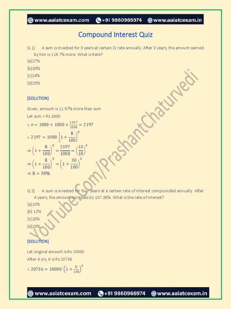 Compound Interest Quiz | PDF | Interest | Compound Interest