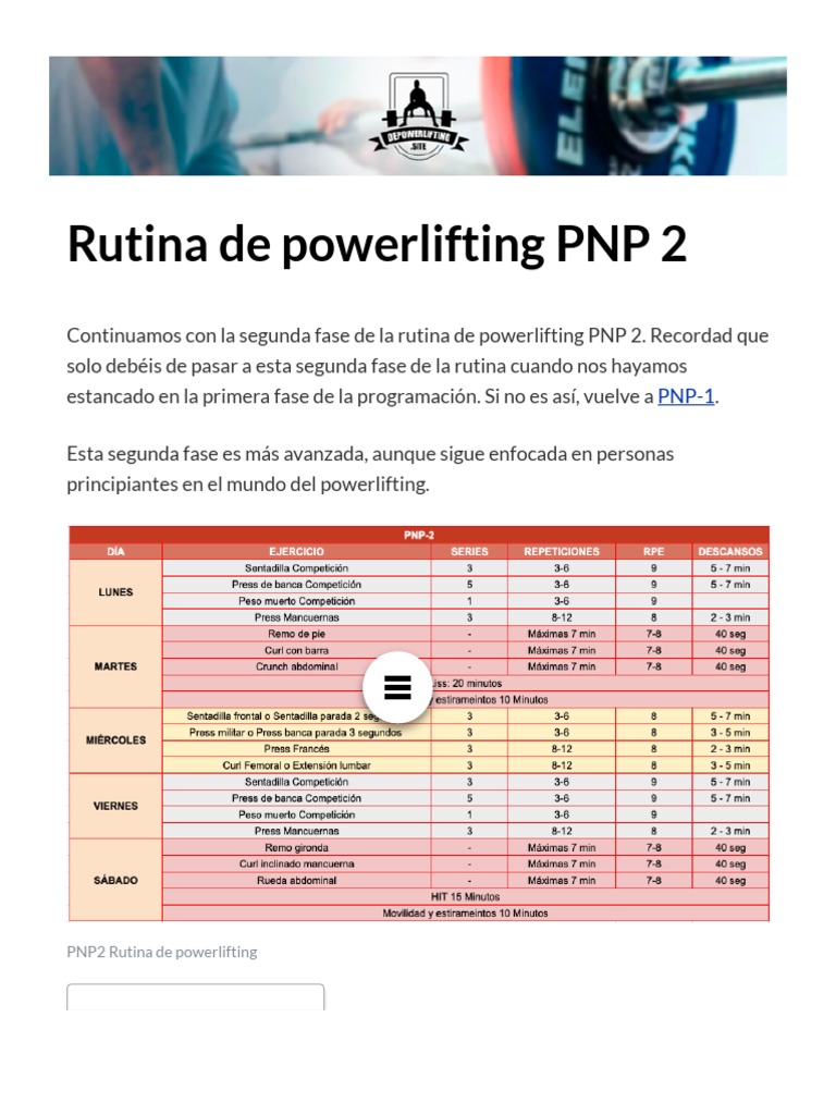 Rutina de Powerlifting PNP 2 Guía Definitiva 2022, Continua Progresando? | PDF | Ejercicio ...