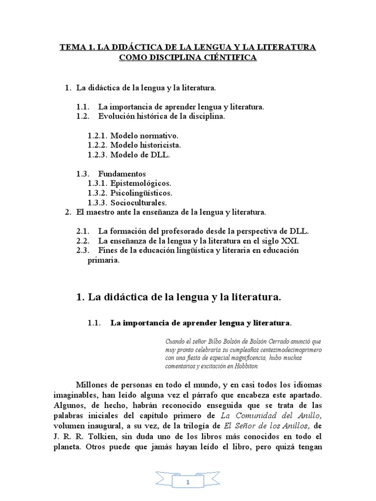 Tema 1 LA DLL COMO DISCIPLINA CIENTÍFICA | PDF | Aprendizaje | Método de enseñanza
