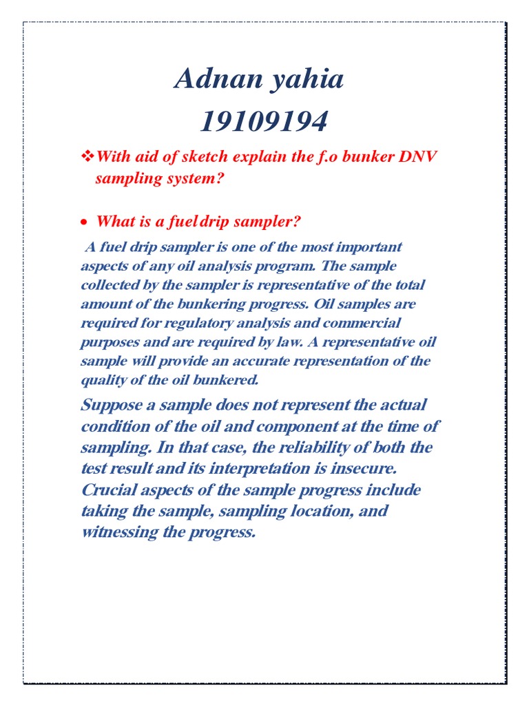 Adnan Yahia Bunker Sampler | PDF | Pipe (Fluid Conveyance) | Fuel Oil