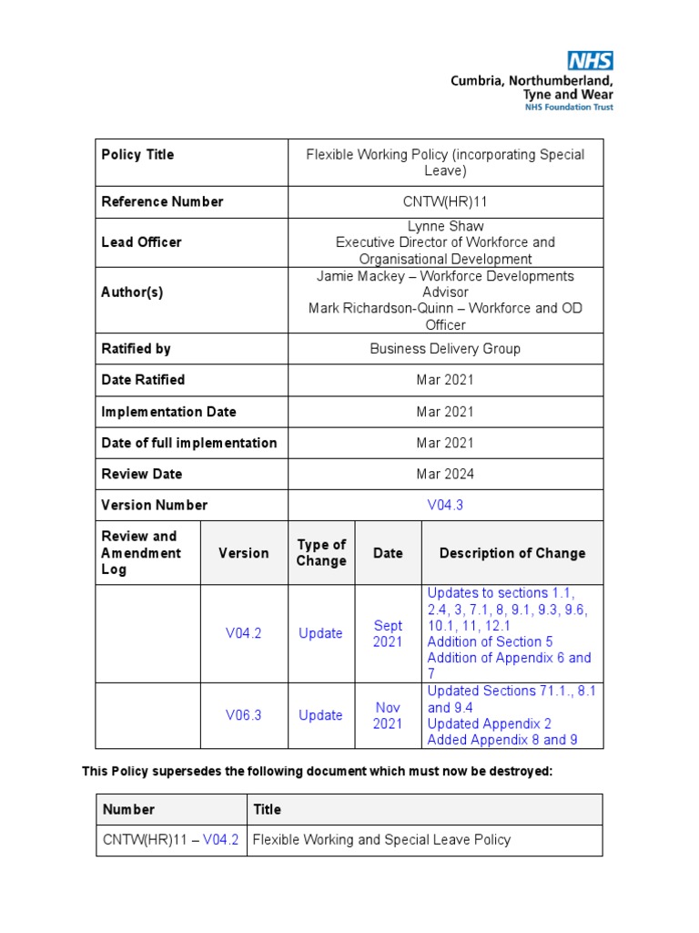 Flexible Working Policy | Download Free PDF | Parental Leave | Employment