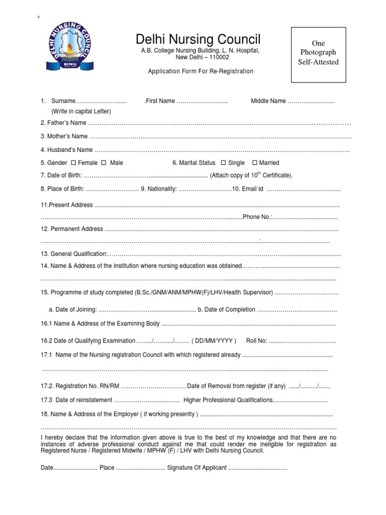 Re-Registration Form DNC | Download Free PDF | Health Care | Health Sciences