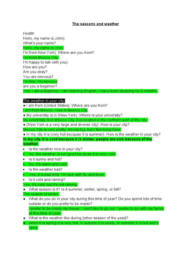 CONVERSIFI - The Seasons and Weather | PDF | Language Arts & Discipline ...