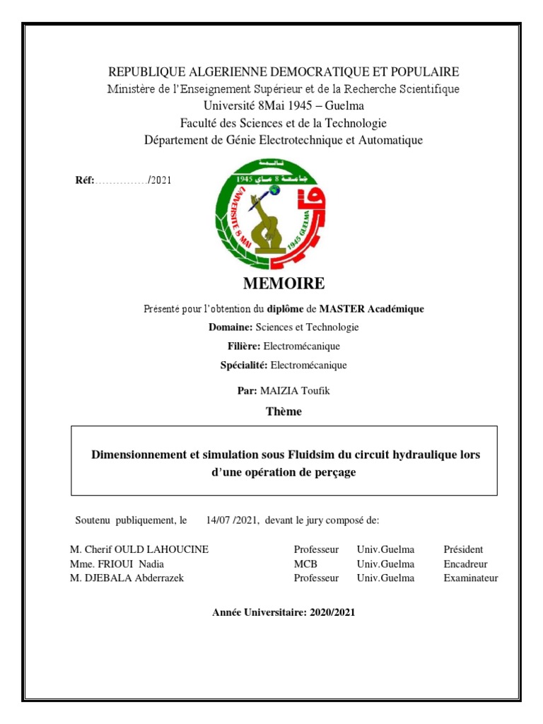 MAIZIA TOUFIK F1 Génie Electrotechnique Et Automatique Electromécanique | PDF | Pompe | Piston