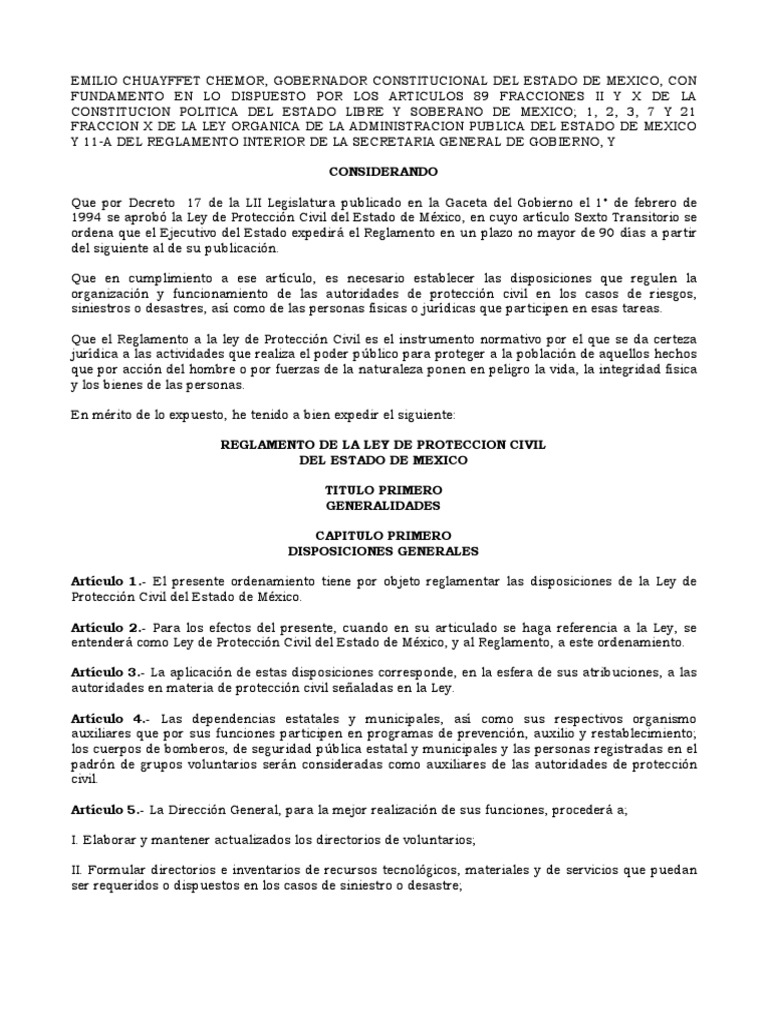Reglamento de La Ley de Proteccion Civil | PDF | Defensa Civil | Estado (política)