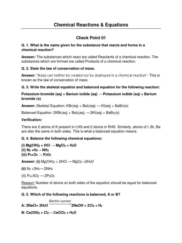 Chemical Reactions Equations | PDF | Chemical Reactions | Redox