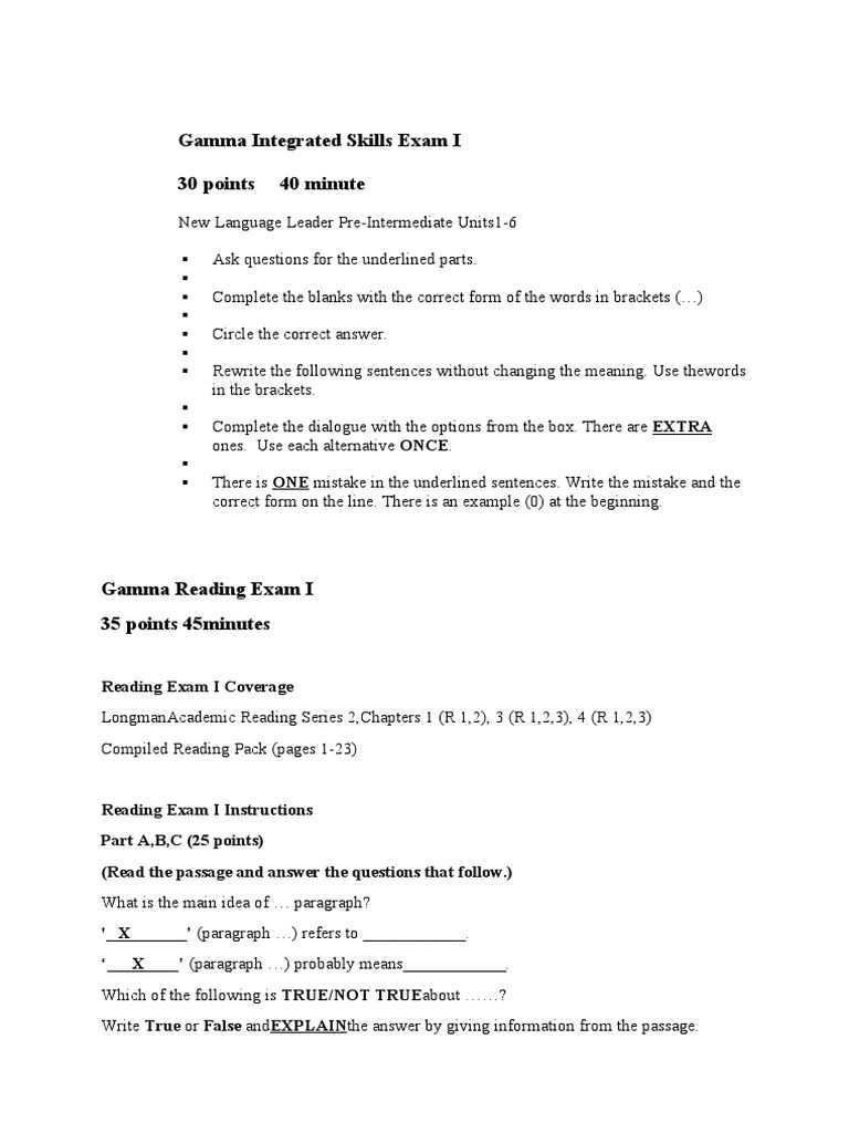 Gamma Exam I Coverage and Instructions | PDF | Language Arts & Discipline