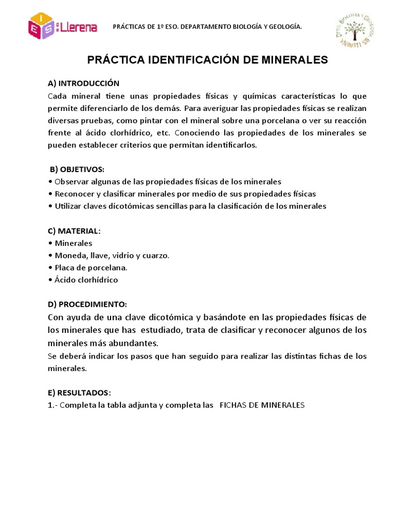 Práctica Identificación de Minerales | PDF | Minerales | Rieles