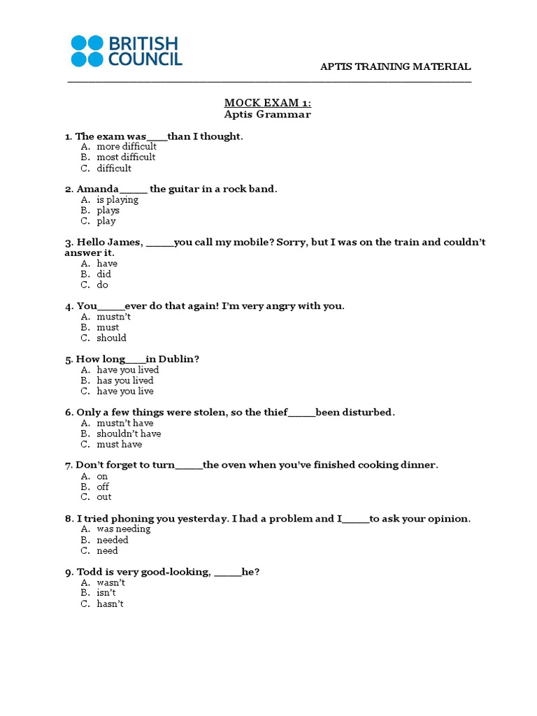 Mock 1. NEW MOCK EXAMS APTIS. | PDF