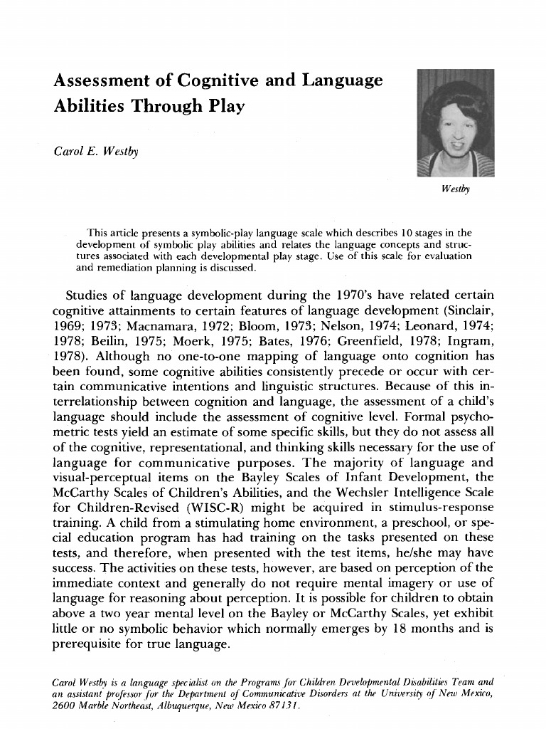 Westby 1980 Assessment of Cognitive and Language Abilities Through Play ...