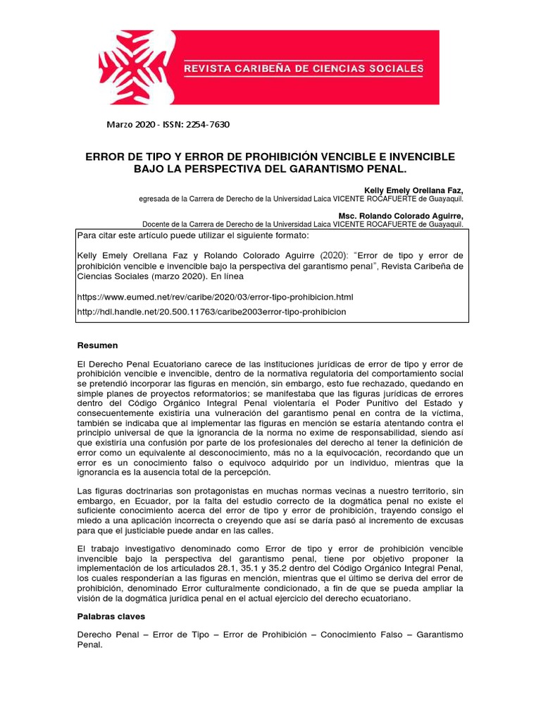 Error Tipo Prohibicion | PDF | Derecho penal | Justicia penal