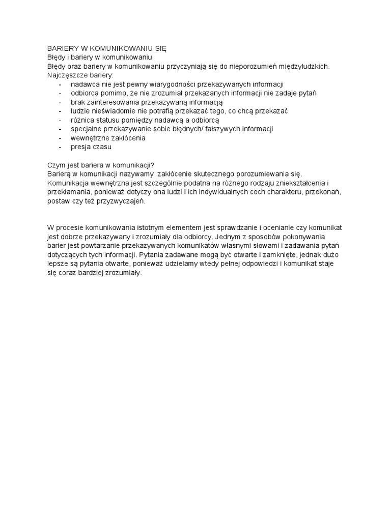 Bariery W Komunikowaniu Się | PDF
