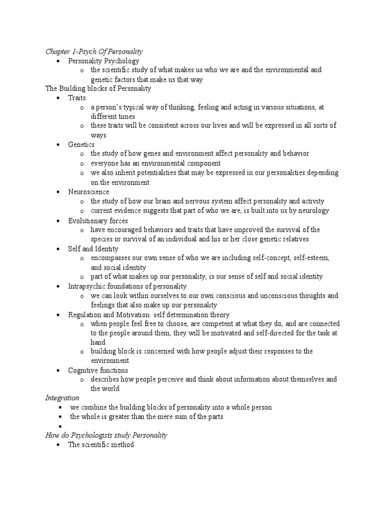Chapter 1 Psych of Personality Notes | PDF | Experiment | Personality ...