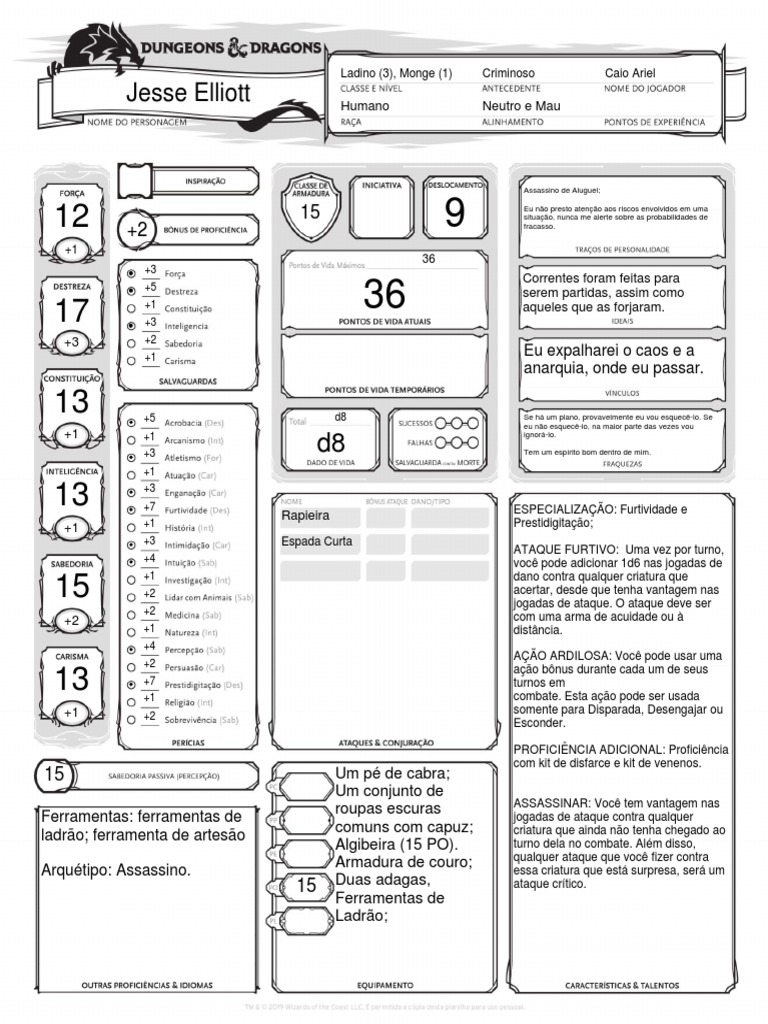 Ficha Oficial D&D 5E Editável | PDF