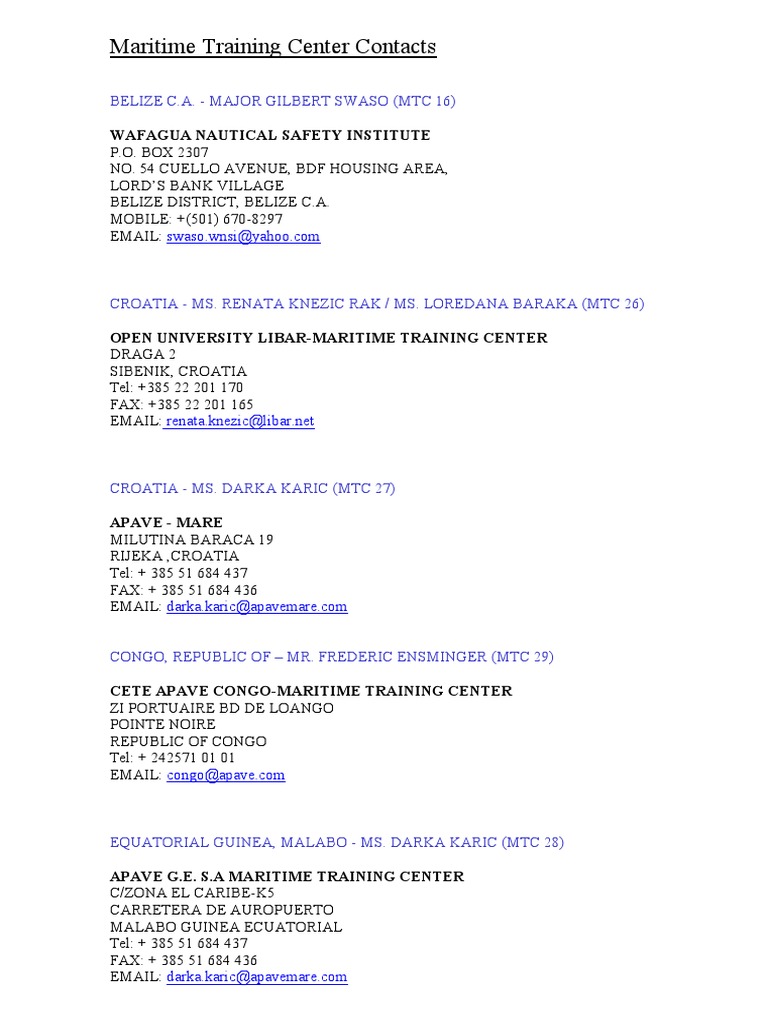 Actual Listof Maritime Training Centers | PDF