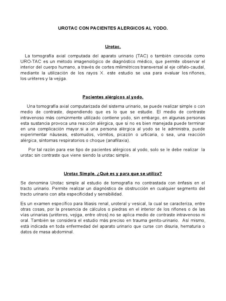 Urotac Con Pacientes Alérgicos Al Yodo | PDF | Ct Scan | Alergia