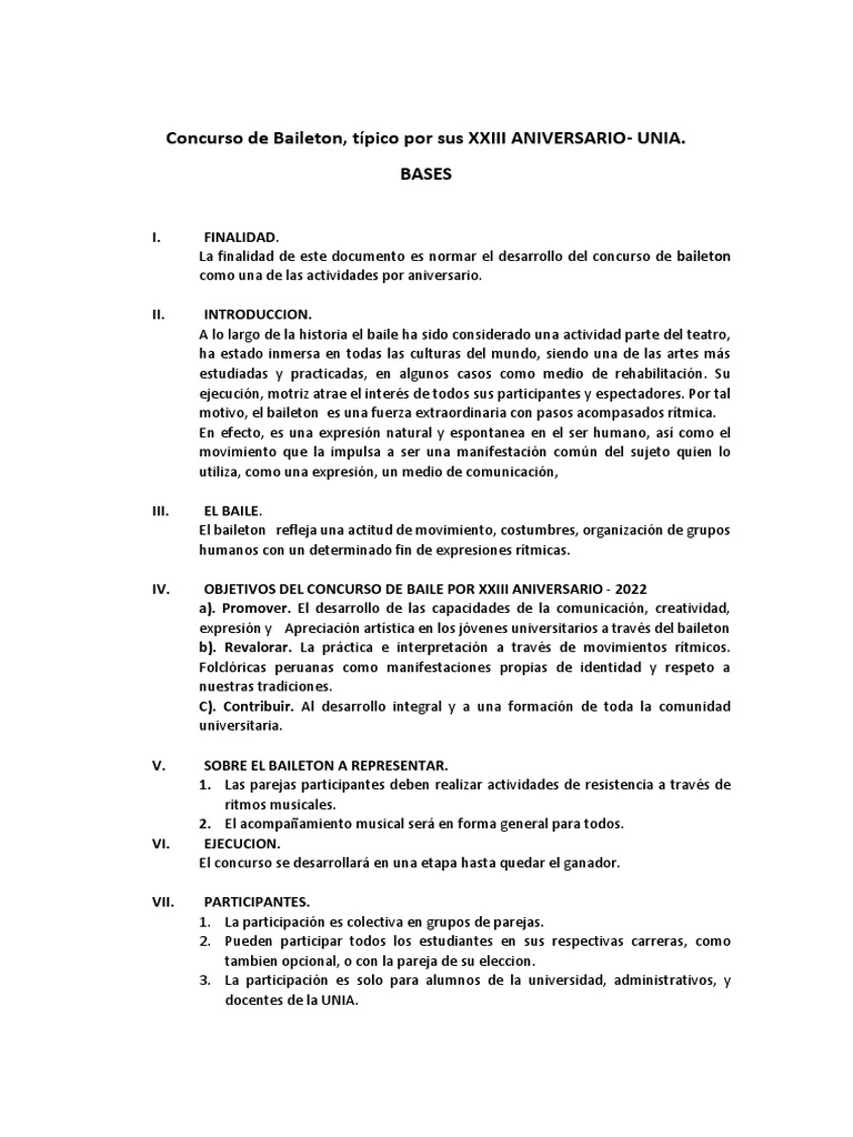 Bases Concurso de Baileton | PDF | Bailes